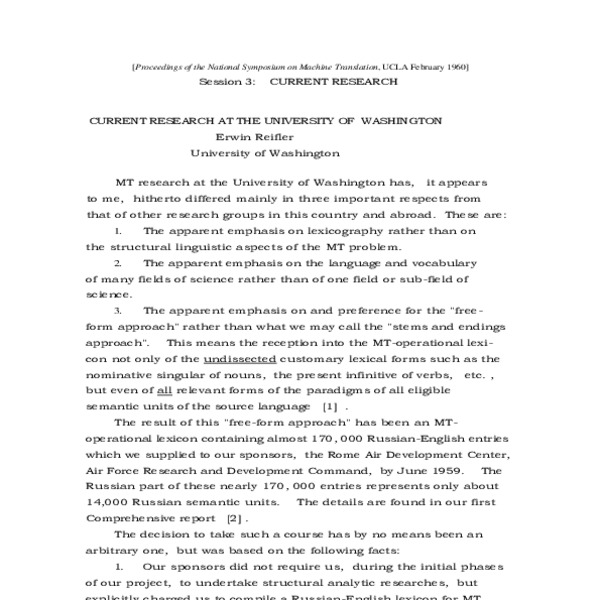 Current Research at the University of Washington - ACL Anthology