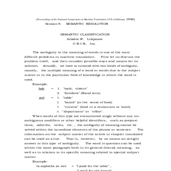 Semantic Classification - ACL Anthology