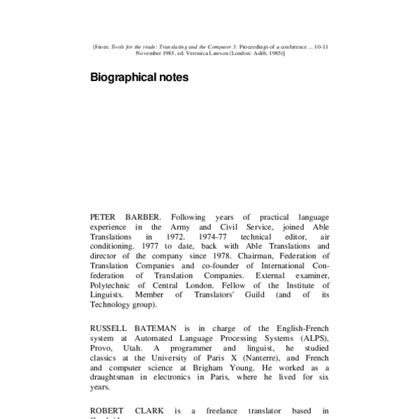 Biographical notes and List of participants - ACL Anthology