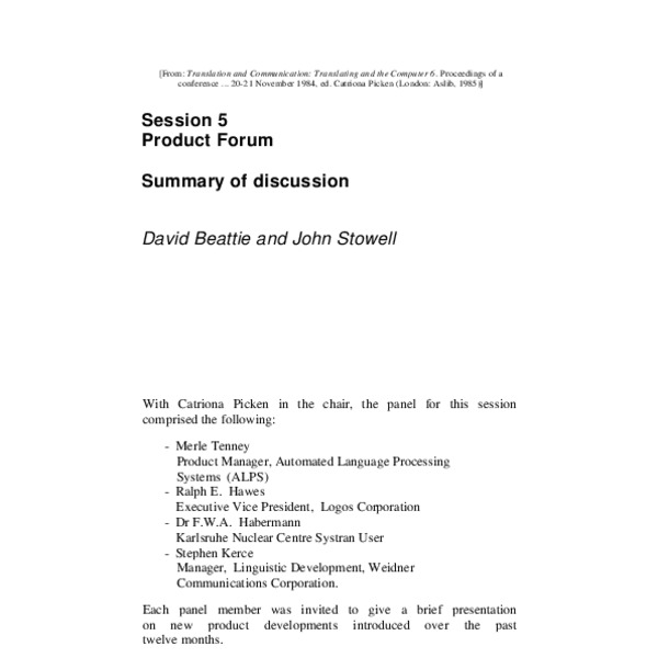 Session 5: Summary of discussion - ACL Anthology