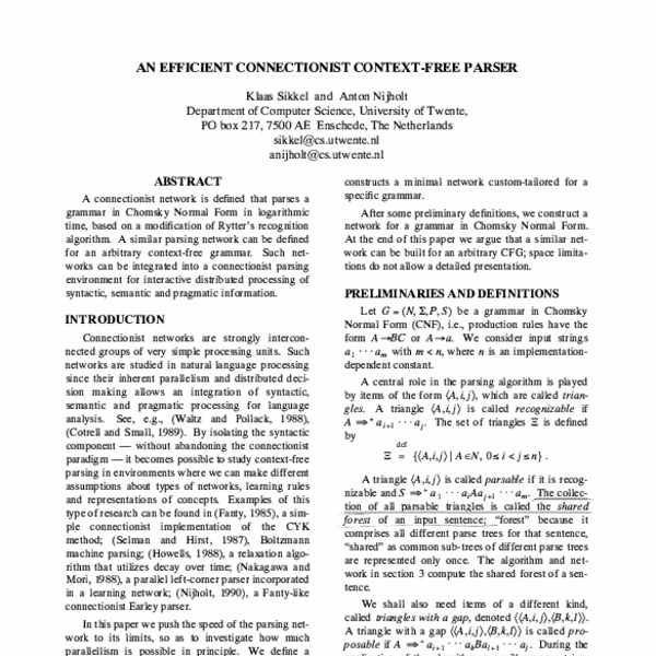 An Efficient Connectionist Context Free Parser Acl Anthology