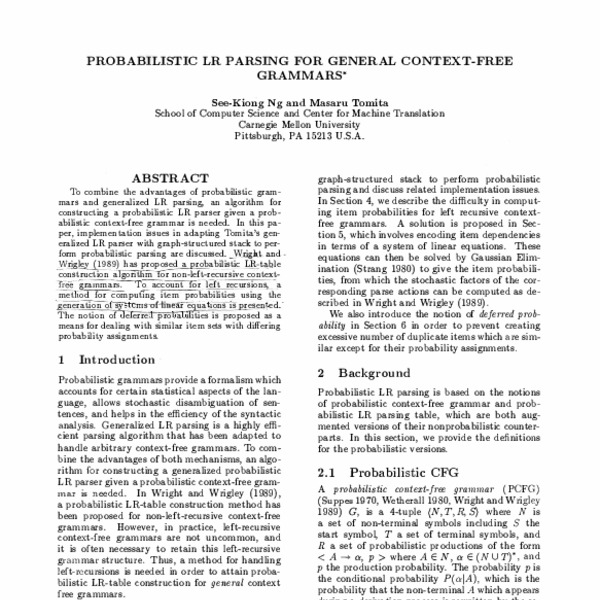 Probabilistic LR Parsing for General Context-Free Grammars - ACL Anthology