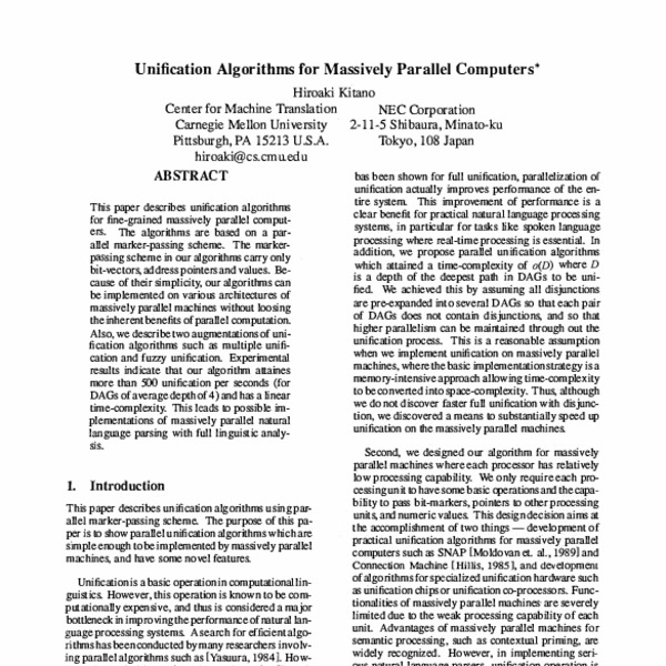 Unification Algorithms for Massively Parallel Computers - ACL Anthology