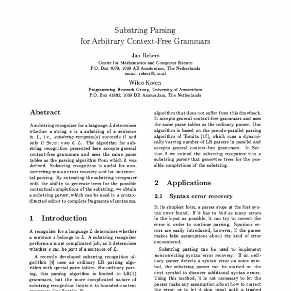 Substring Parsing for Arbitrary Context-Free Grammars - ACL Anthology