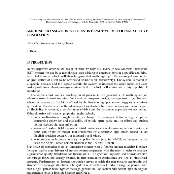 Machine Translation Seen as Interactive Multilingual Text Generation ...