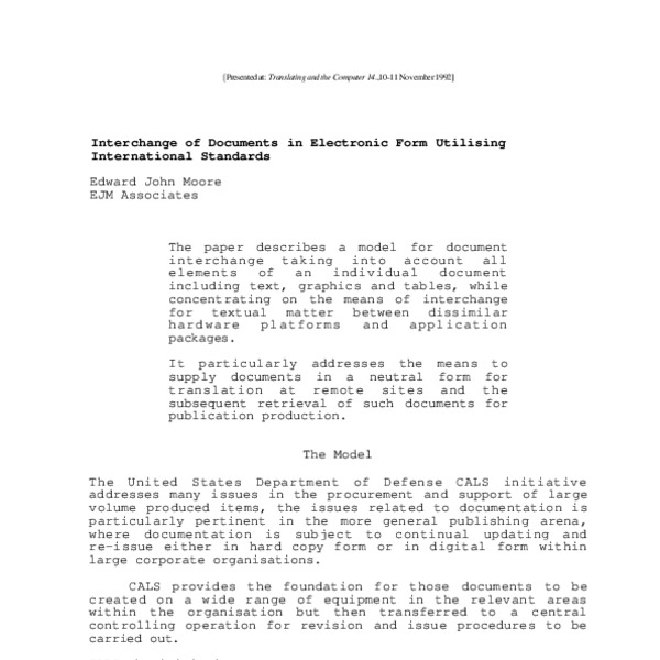 Interchange of documents in electronic form utilising international ...
