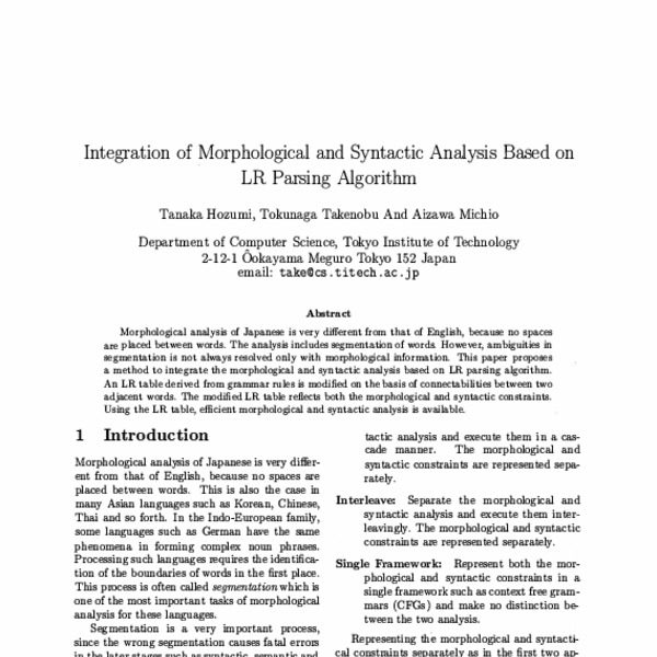 Integration Of Morphological And Syntactic Analysis Based On Lr Parsing Algorithm Acl Anthology