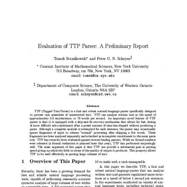 Evaluation of TTP Parser: A Preliminary Report - ACL Anthology