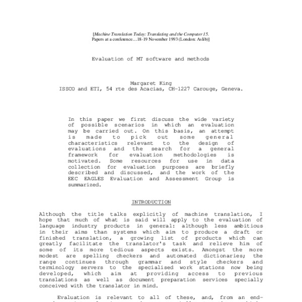 Evaluation Of Machine Translation Software And Methods Acl Anthology