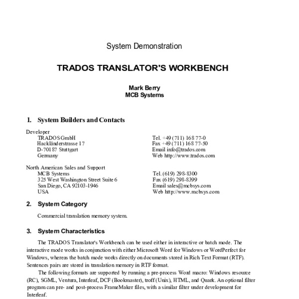 Trados translator’s workbench - ACL Anthology