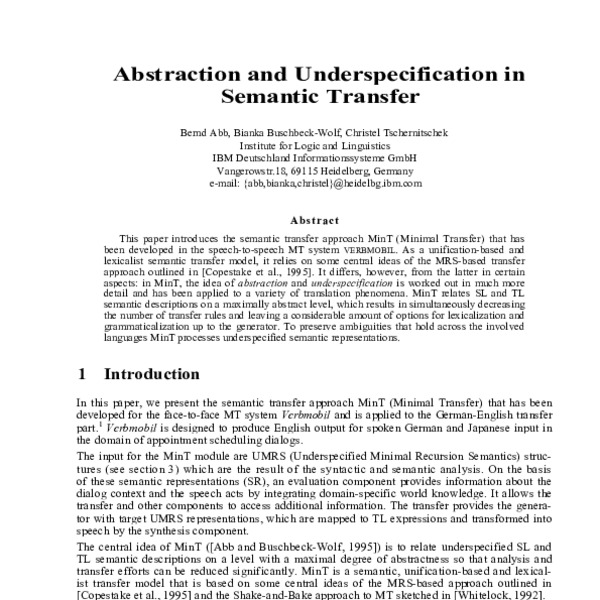 Abstraction And Underspecification In Semantic Transfer Acl Anthology