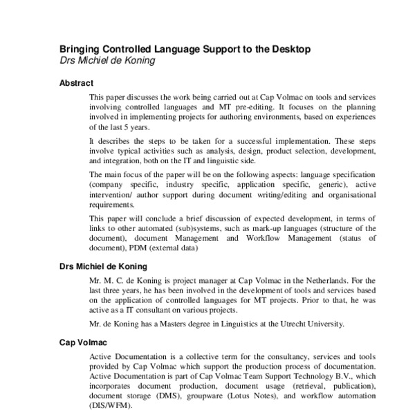 Bringing Controlled Language Support to the Desktop - ACL Anthology