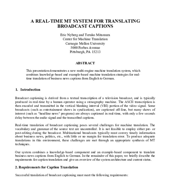 A Real-Time MT System for Translating Broadcast Captions - ACL Anthology
