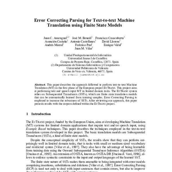 Error correcting parsing for text-to-text machine translation using ...
