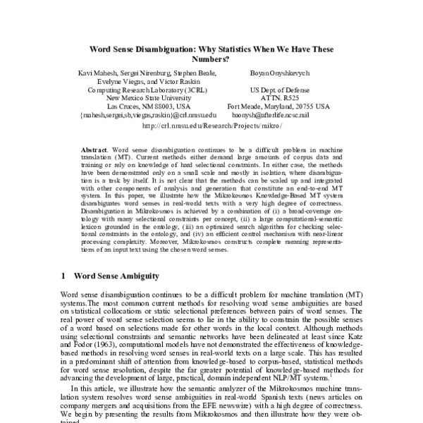 Word sense disambiguation: why statistics when we have these numbers ...