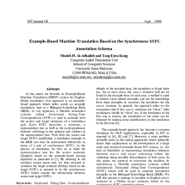 Example-based machine translation based on the synchronous SSTC annotation schema - ACL Anthology