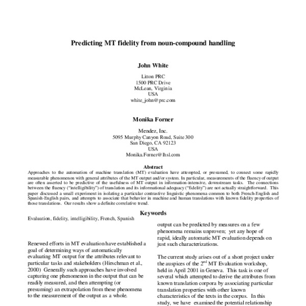 Predicting MT fidelity from noun-compound handling - ACL Anthology