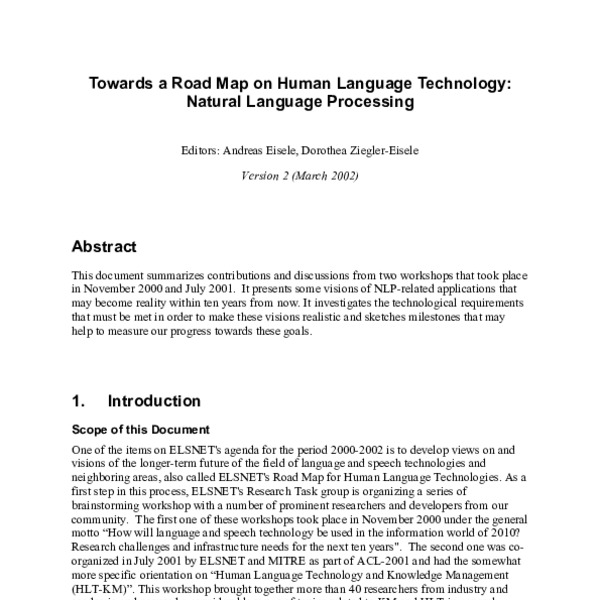 Towards a road map on human language technology: Natural language ...