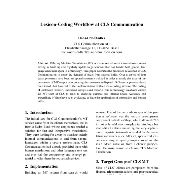 Lexicon-coding workflow at CLS Communication - ACL Anthology