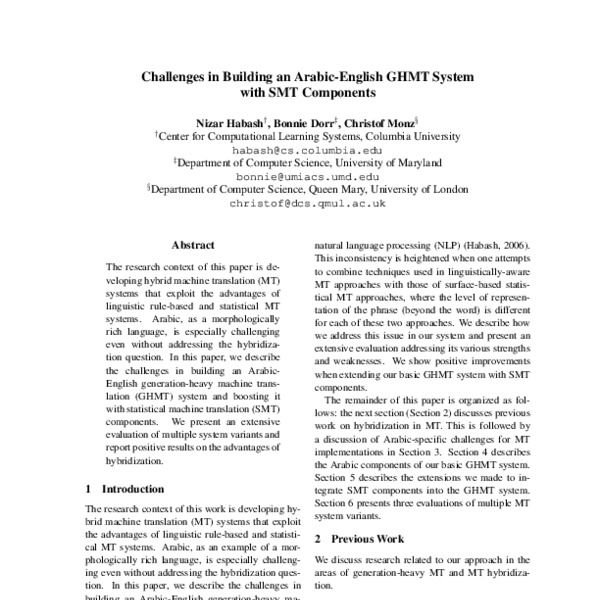 Challenges in Building an Arabic-English GHMT System with SMT ...