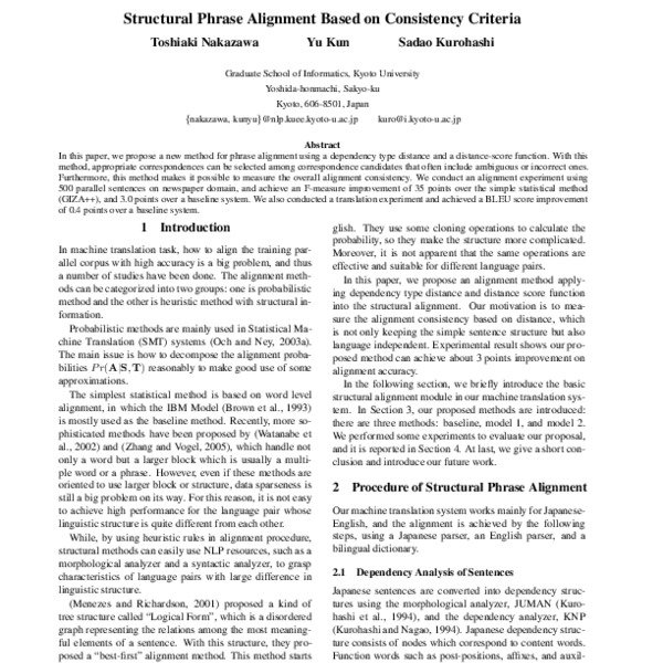 Structural phrase alignment based on consistency criteria - ACL Anthology