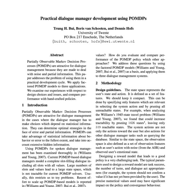 Practical Dialogue Manager Development using POMDPs - ACL Anthology