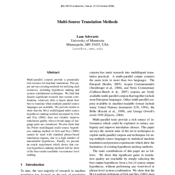 Multi-Source Translation Methods - ACL Anthology