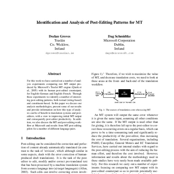 Identification And Analysis Of Post Editing Patterns For Mt Acl Anthology