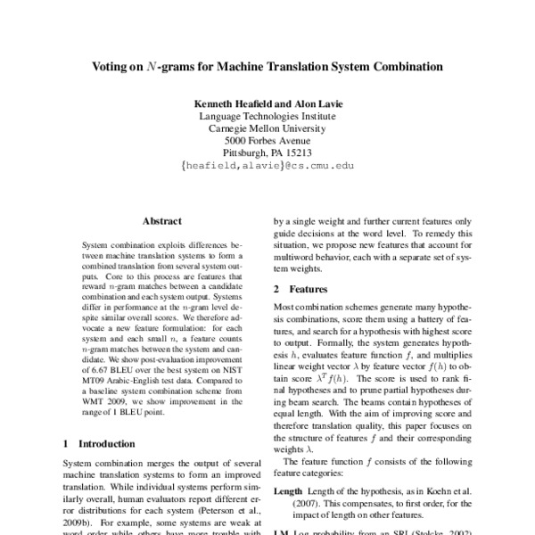 Voting on N-grams for Machine Translation System Combination - ACL Anthology