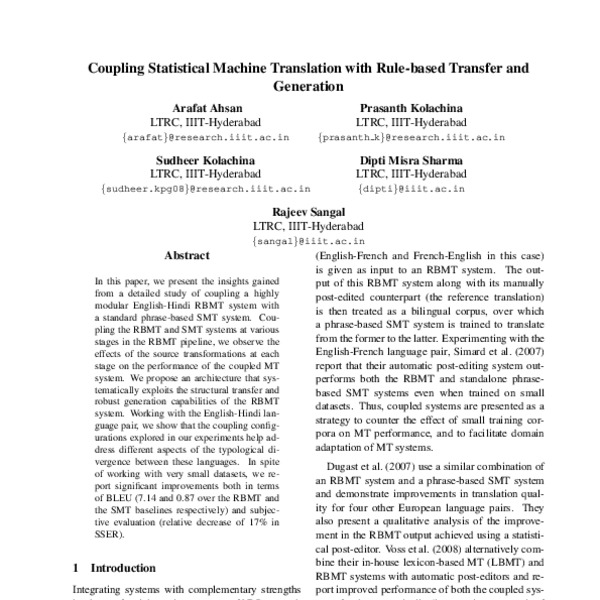 Coupling Statistical Machine Translation with Rule-based Transfer and Generation - ACL Anthology