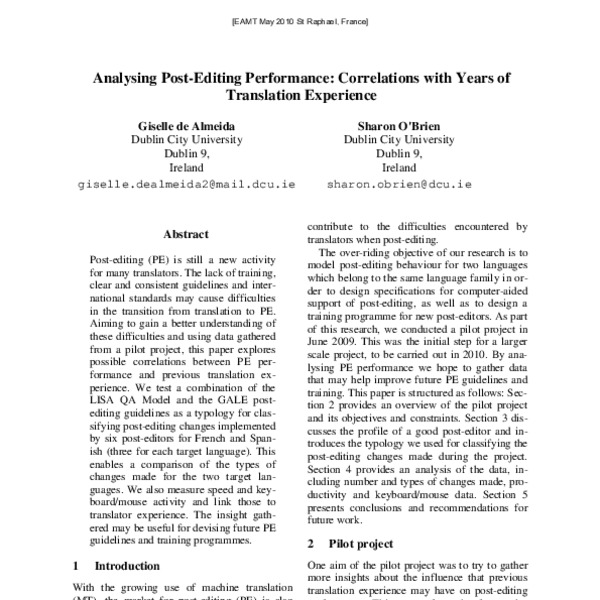 Analysing Post-Editing Performance: Correlations with Years of ...