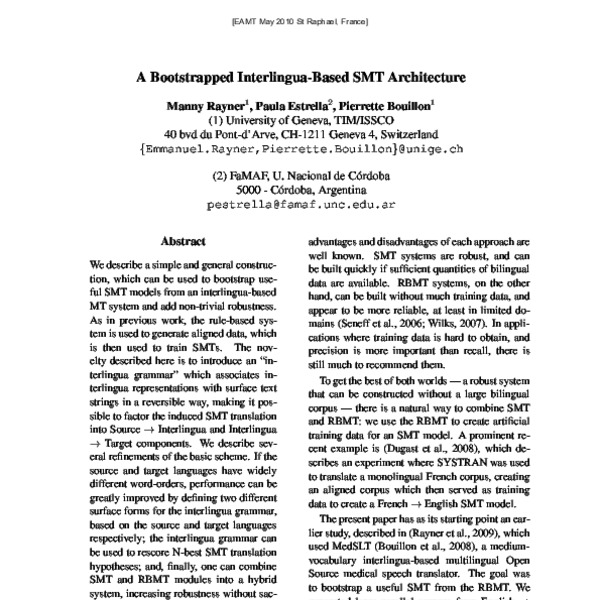 A Bootstrapped Interlingua Based Smt Architecture Acl Anthology