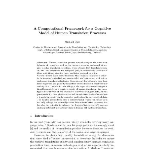 A computational framework for a cognitive model of human translation ...