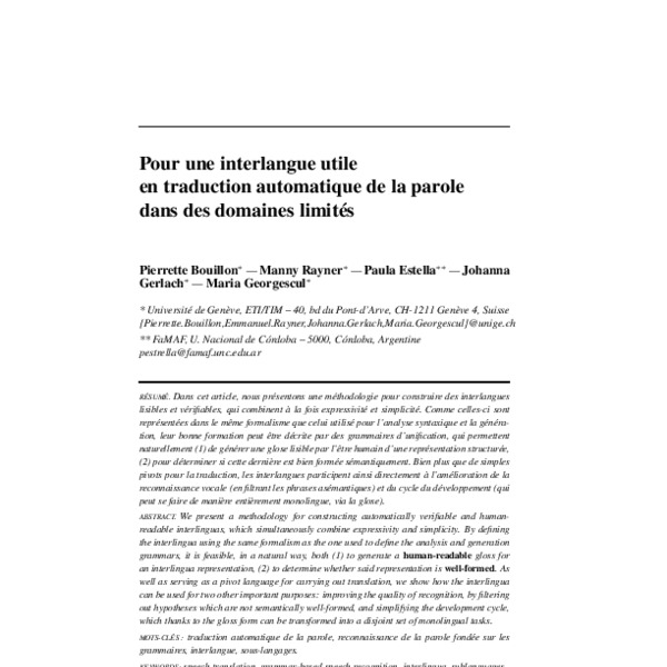 Pour une interlangue utile en traduction automatique de la parole dans ...