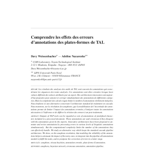Comprendre les effets des erreurs d’annotations des plateformes de TAL ...