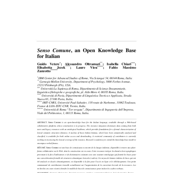 Senso Comune, an Open Knowledge Base of Italian Language - ACL Anthology