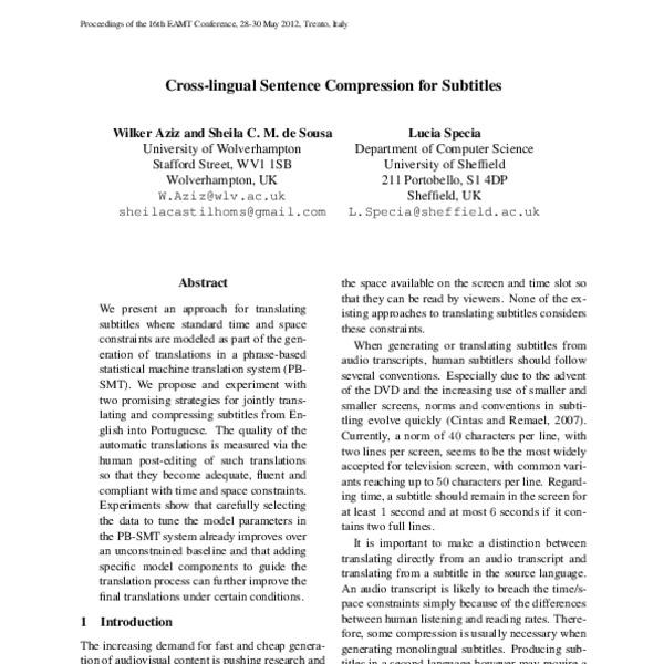 Cross-lingual Sentence Compression for Subtitles - ACL Anthology