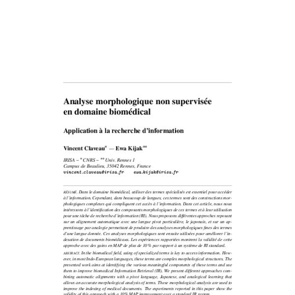 Analyse morphologique non supervisée en domaine biomédical ...