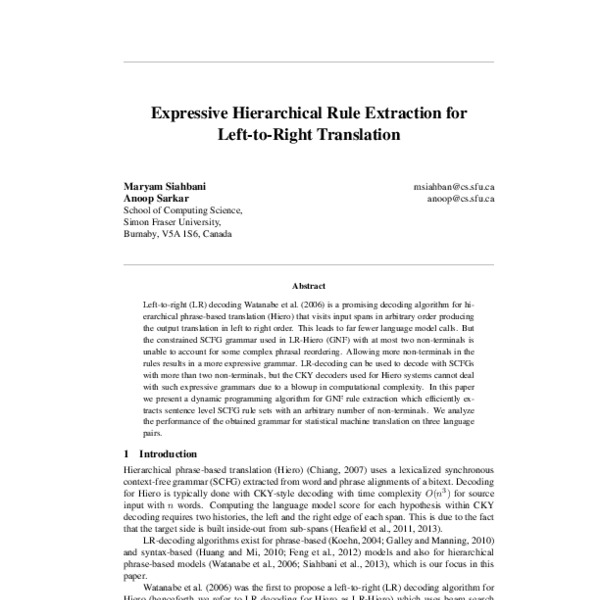 Expressive hierarchical rule extraction for left-to-right translation - ACL Anthology