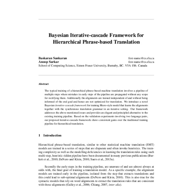 Bayesian iterative-cascade framework for hierarchical phrase-based translation - ACL Anthology