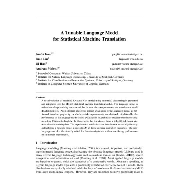 A tunable language model for statistical machine translation - ACL Anthology