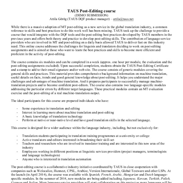 TAUS post-editing productivity tool - ACL Anthology