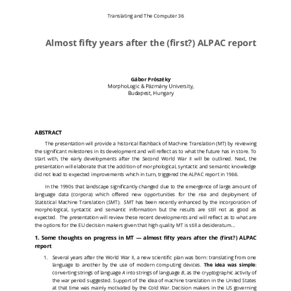 Almost fifty years after the (first?) ALPAC report - ACL Anthology