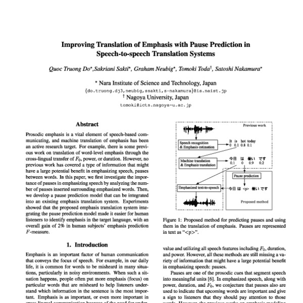 Improving translation of emphasis with pause prediction in speech-to ...
