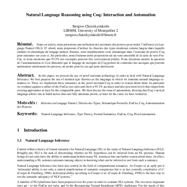 Natural Language Reasoning using Coq: Interaction and Automation - ACL Anthology