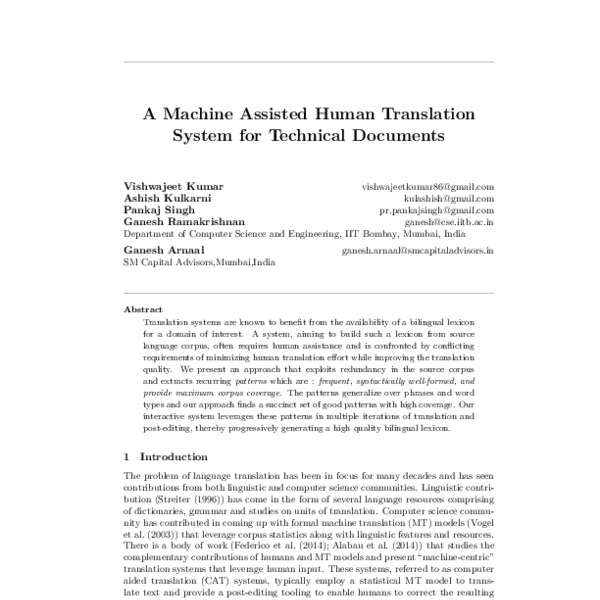 A machine-assisted human translation system for technical documents ...