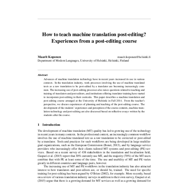 How to teach machine translation post-editing? Experiences from a post ...