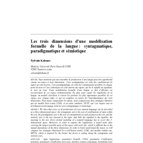 Les trois dimensions d’une modélisation formelle de la langue ...