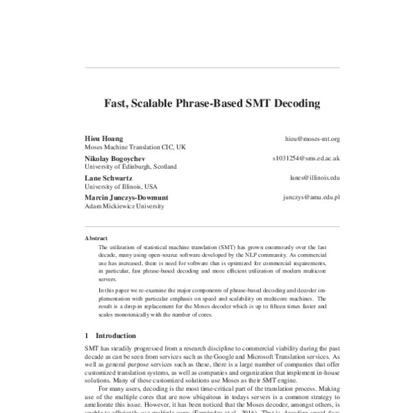Fast, Scalable Phrase-Based SMT Decoding - ACL Anthology