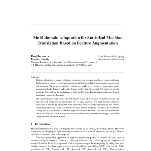 Multi-domain Adaptation for Statistical Machine Translation Based on Feature Augmentation - ACL ...